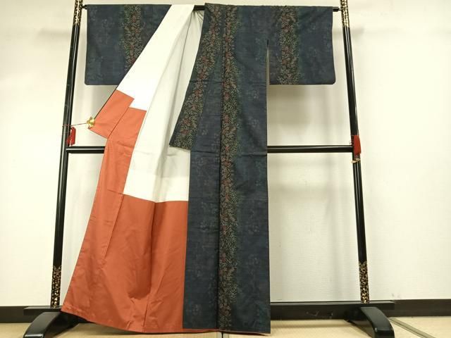 平和屋着物○本場大島紬 カタス7マルキ 草花間道 正絹 逸品 AABE5792fy