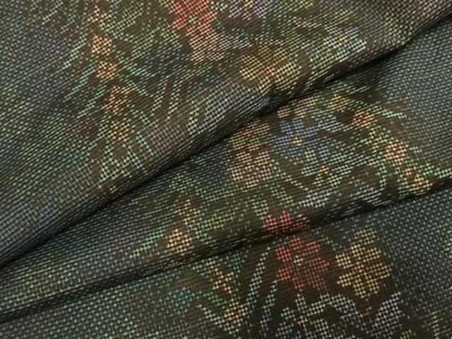 平和屋着物○本場大島紬 カタス7マルキ 草花間道 正絹 逸品 AABE5792fy