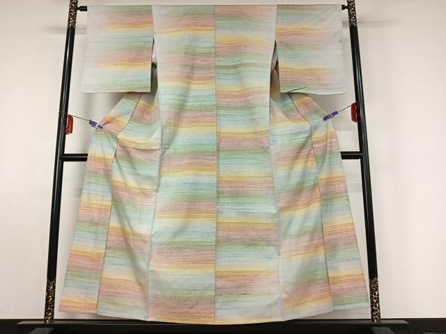 平和屋着物▽紅花紬 単衣 米沢 横段文 正絹 逸品 AABF0107jh - メルカリ