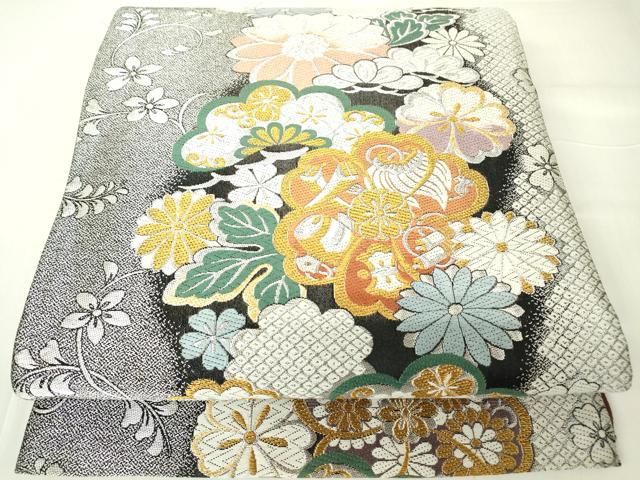 平和屋着物▽六通柄袋帯 唐織 宝尽くし花松文 金銀糸 正絹 逸品