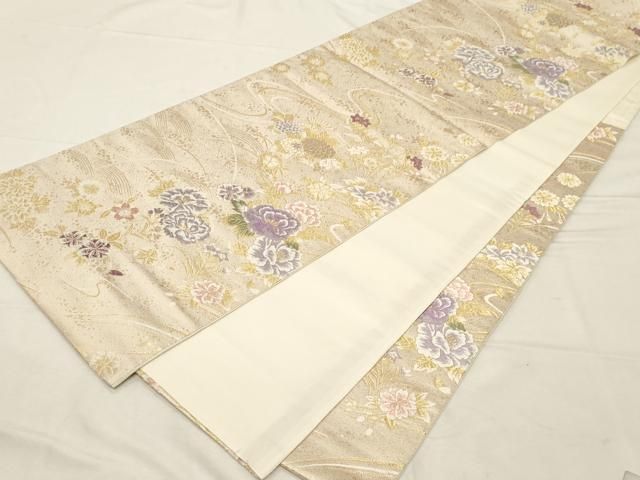 平和屋着物▽六通柄袋帯 唐織 帝国貝紫 彩華流水文 金糸 正絹 逸品