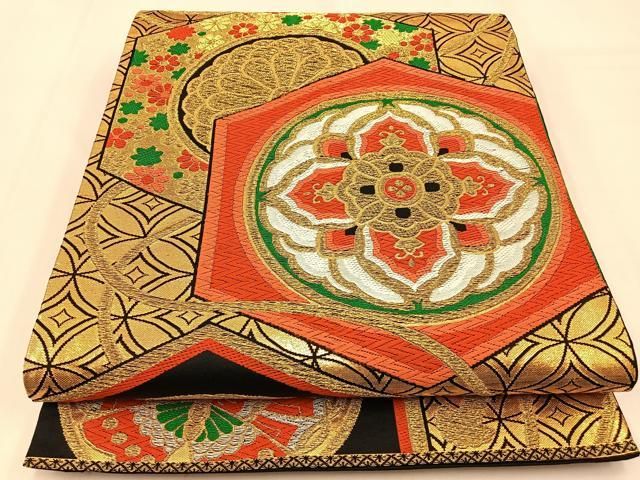 平和屋着物◎六通柄袋帯 亀甲正倉院文 黒地 金銀糸 BAAW0345hj - メルカリ