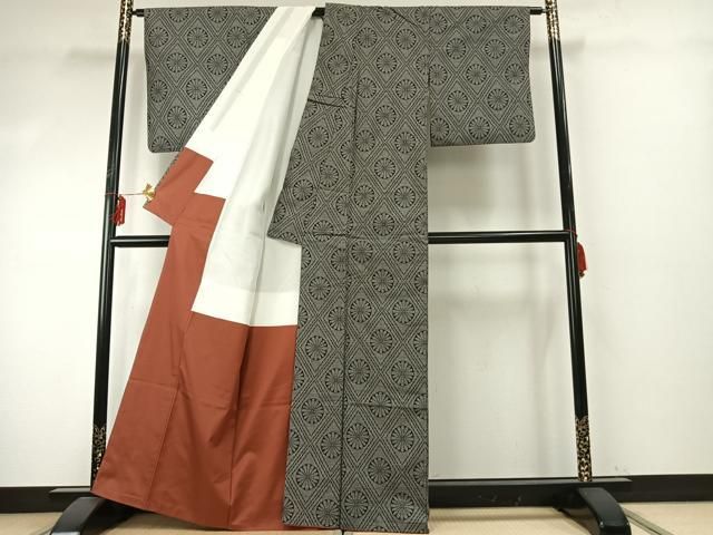 平和屋着物▽本場大島紬 カタス9マルキ 菱花文 正絹 逸品 AABE5603fy