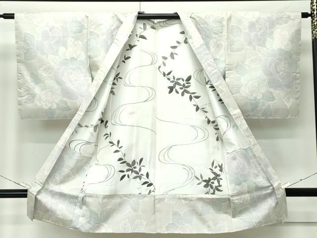 平和屋着物○極上 本場大島紬 白大島 アンサンブル 薔薇 逸品 未使用