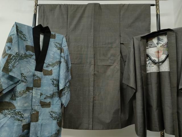 平和屋着物○男性 本場大島紬 アンサンブル・長襦袢セット 吉祥文 正絹