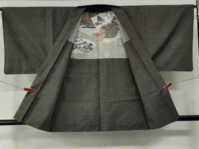 平和屋着物●男性　本場大島紬　アンサンブル　長襦袢セット　格子　正絹　逸品　AABA9788ck 平和屋着物○男性 本場大島紬 アンサンブル・長襦袢セット 吉祥文 正絹