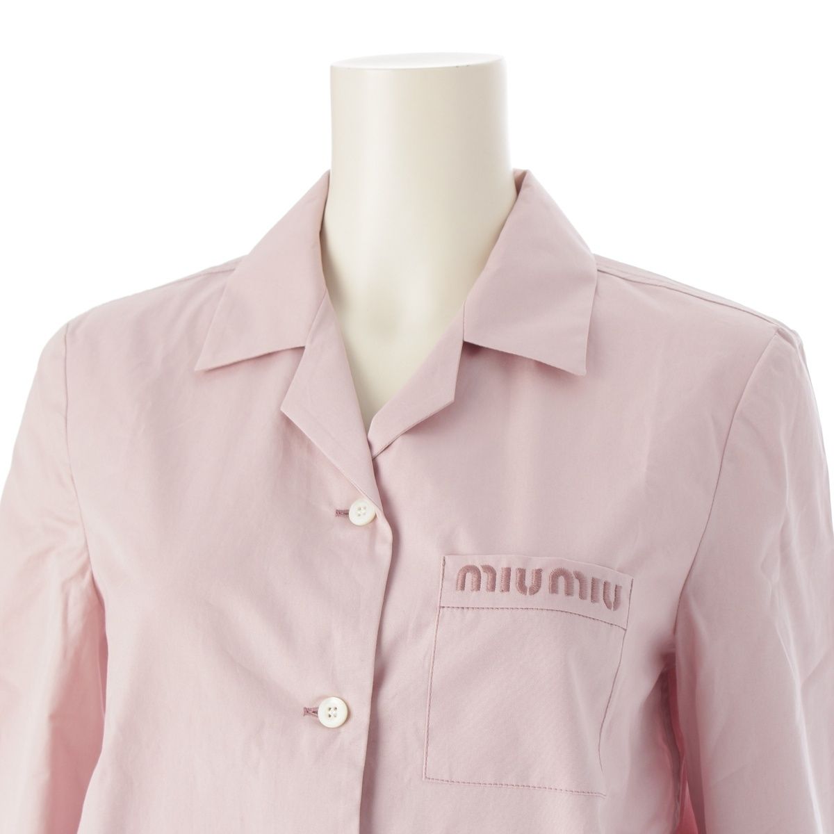 ミュウミュウ 24年 コットン ロゴ刺繍 ポプリン 長袖シャツ MK1888