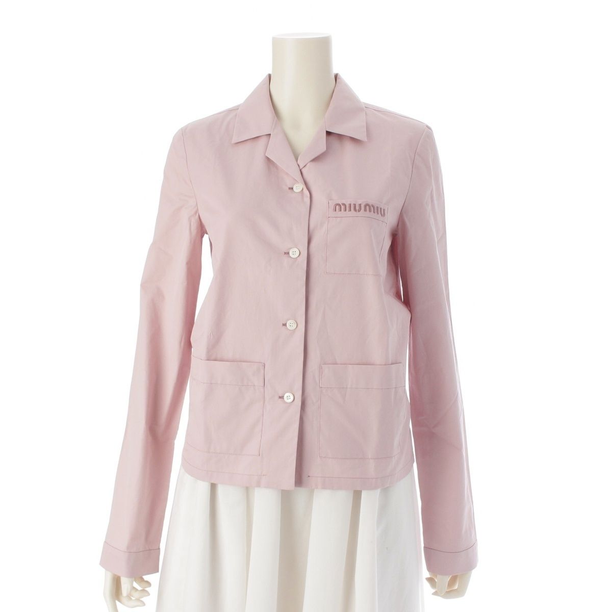 ミュウミュウ 24年 コットン ロゴ刺繍 ポプリン 長袖シャツ MK1888