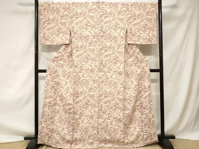 平和屋着物□上質な小紋 型染め 草花文 鬼しぼ縮緬 正絹 逸品