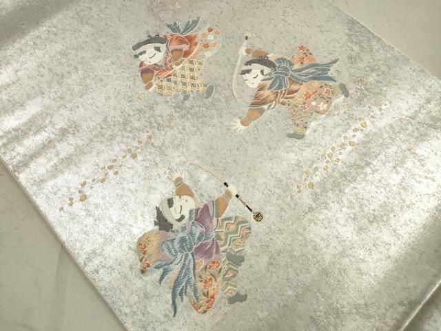 平和屋着物◎太鼓柄袋帯 峰雲 童子遊び 陶漆箔 陣内踊 金糸 引箔 正絹