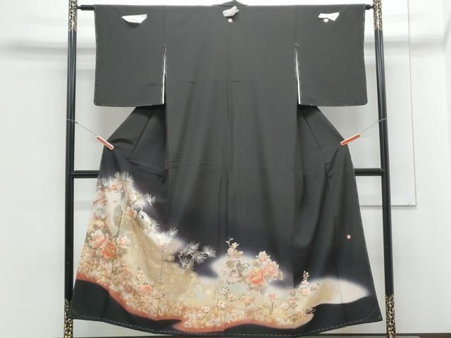 平和屋着物▽豪華黒留袖 単衣 作家物 風景文 暈し染め