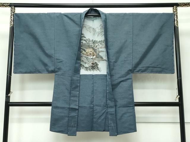 平和屋着物○極上 男性 紬 アンサンブル・長襦袢セット 色無地 錆