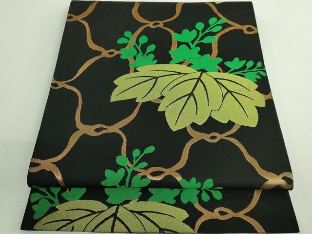 平和屋着物○極上 桝屋高尾 六通柄 本袋帯 桐 黒地 金糸 逸品