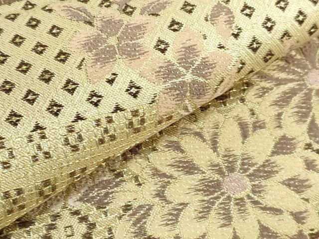 平和屋着物○極上 両面 六通柄袋帯 舞花文 菱 金糸 やまと誂製 逸品