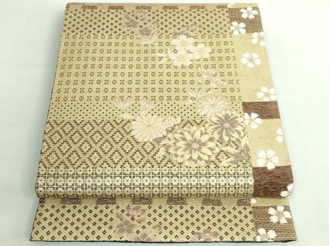 平和屋着物○極上 両面 六通柄袋帯 舞花文 菱 金糸 やまと誂製 逸品