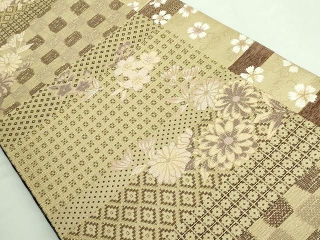 平和屋着物○極上 両面 六通柄袋帯 舞花文 菱 金糸 やまと誂製 逸品