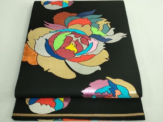 平和屋着物■極上　龍村美術織物　たつむら　太鼓柄　本袋帯　蔦絵錦　金糸　逸品　DZAB0095kh5 平和屋着物○極上 龍村美術織物 太鼓柄 本袋帯 富貴風手 黒地 金銀糸