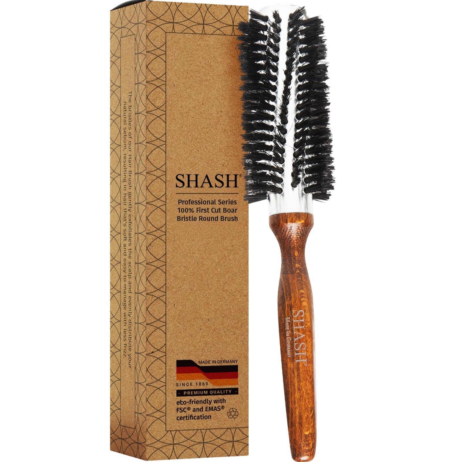 ドイツ製手作り 1869年から ラウンドヘアブラシ - 型猪毛ラウンド