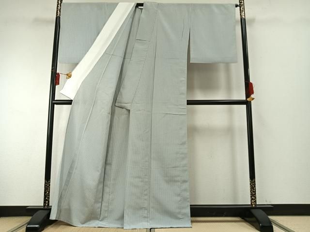 平和屋着物▽本塩沢 単衣 やまだ織 縞 証紙付き 正絹 逸品 AABE5639fy