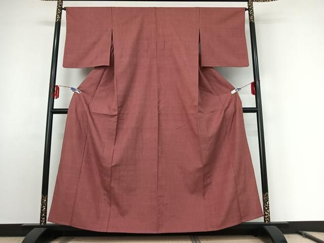 平和屋着物▽本場結城紬 重要無形文化財 単衣 色無地 退紅色 そごう