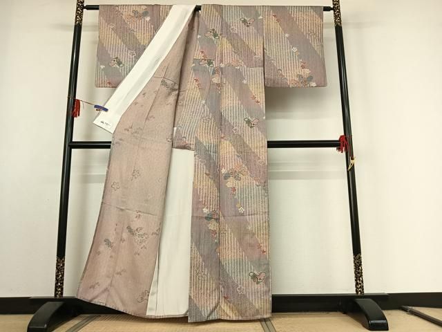 平和屋着物▽上質な小紋 単衣 縞 正絹 逸品 AABD6062jh 平和屋着物