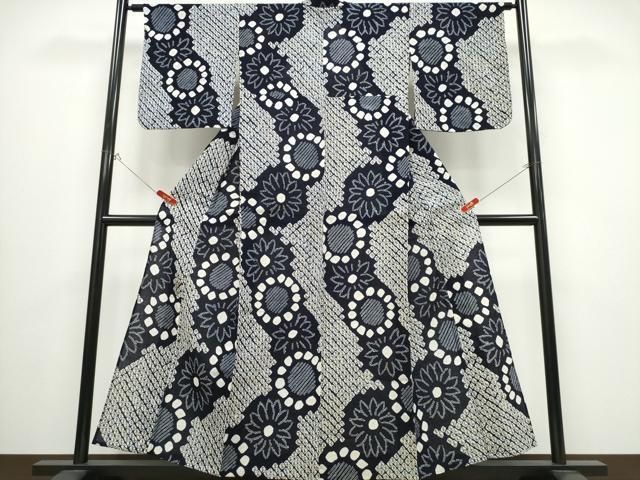 平和屋着物∴夏物 浴衣 有松鳴海絞り 舞菊文 綿 逸品 CABB6524ng