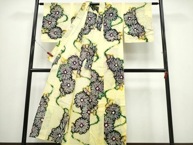 平和屋着物∴夏物 浴衣 有松鳴海絞り 流水菊文 綿 逸品 未使用