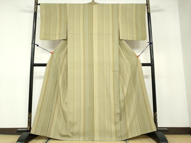 平和屋着物▽上質な小紋 単衣 縞 正絹 逸品 AABD6062jh 平和屋着物