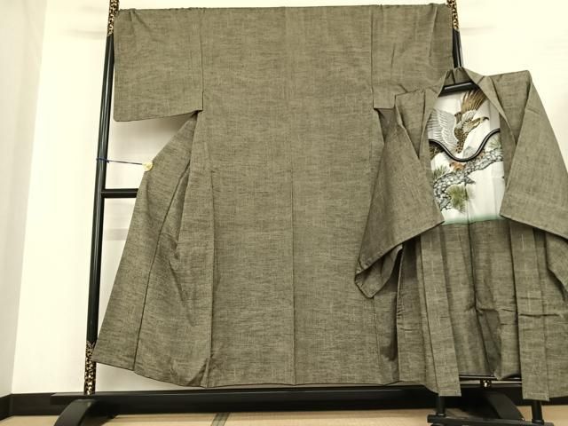 平和屋着物○男性 紬 アンサンブル 岩井茶色 キングサイズ 正絹 逸品