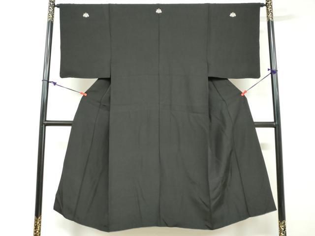 平和屋着物○男性 黒紋付 長羽織セット 羽裏：名所風景文 正絹 逸品