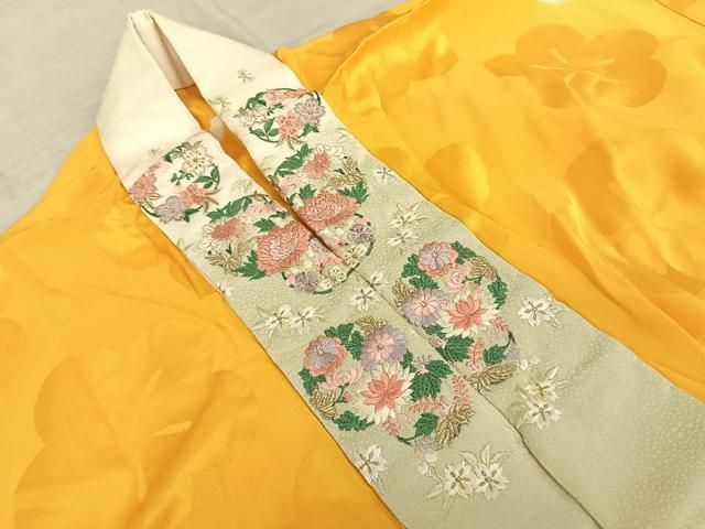 平和屋着物○振袖用長襦袢 無双仕立て 舞花文 半衿刺繍 正絹 逸品