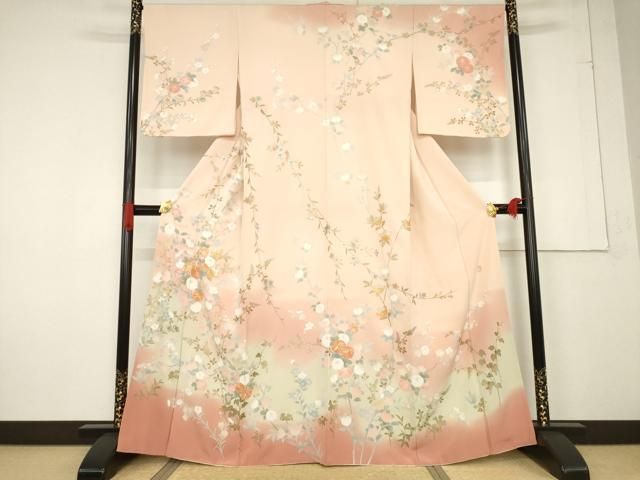 平和屋着物○訪問着 友禅 作家物 駒刺繍 草花文 金彩 正絹 逸品