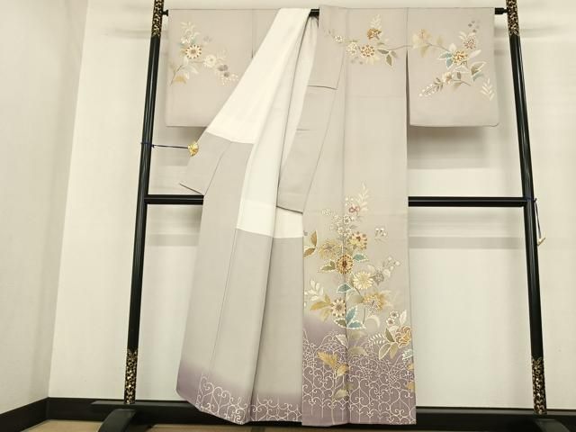 平和屋着物○訪問着 駒刺繍 草花文 暈し染め 金糸 金彩 正絹 逸品