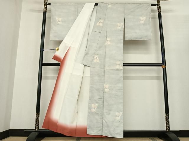 平和屋着物○本場大島紬 白大島 カタス9マルキ 舞花文 正絹 逸品 未