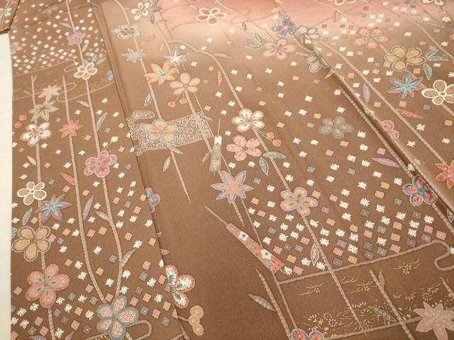 平和屋着物○訪問着 花車枝垂れ桜文 暈し染め 金彩 正絹 逸品 未