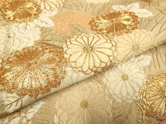 平和屋着物▽訪問着 駒刺繍 総刺繍 草花文 金糸 正絹 逸品 DAAZ5442du