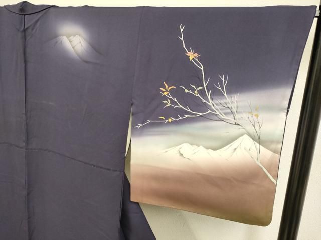 平和屋着物＃道中着　遠山花文　正絹　逸品　CAAR9139id 平和屋着物▽訪問着 作家物 手描き 遠山花鳥文 暈し染め 正絹 逸品