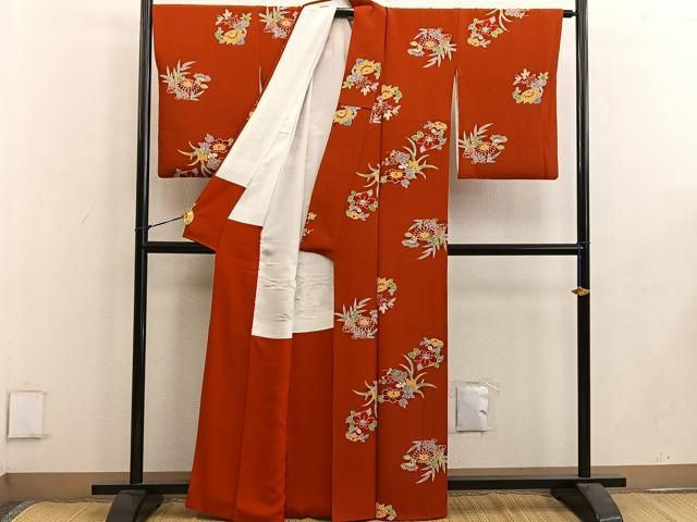 平和屋着物□上質な小紋 椿花文 鬼しぼ縮緬 正絹 逸品 BAAW1813mz