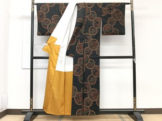 平和屋着物●上質な紬　丸文　正絹　逸品　未使用　DAAT1377tw 平和屋着物□上質な紬 花丸文 黒地 正絹 逸品 CABB2793xi - メルカリ