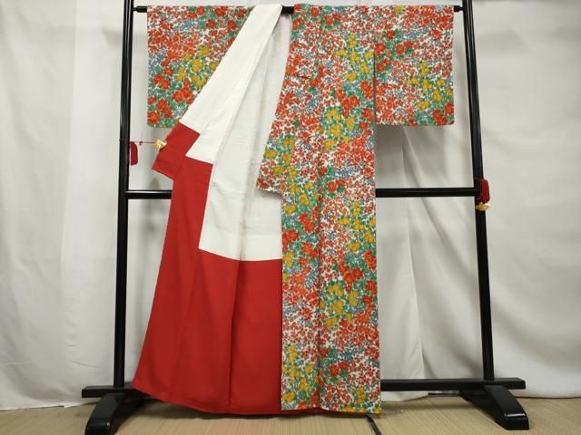 平和屋着物□上質な小紋 草花文 金彩 鬼しぼ縮緬 正絹 逸品 AABE0915gw