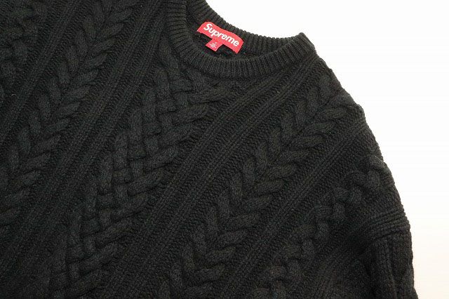 シュプリーム SUPREME 23AW APPLIQUE CABLE KNIT SWEATER BLACK L