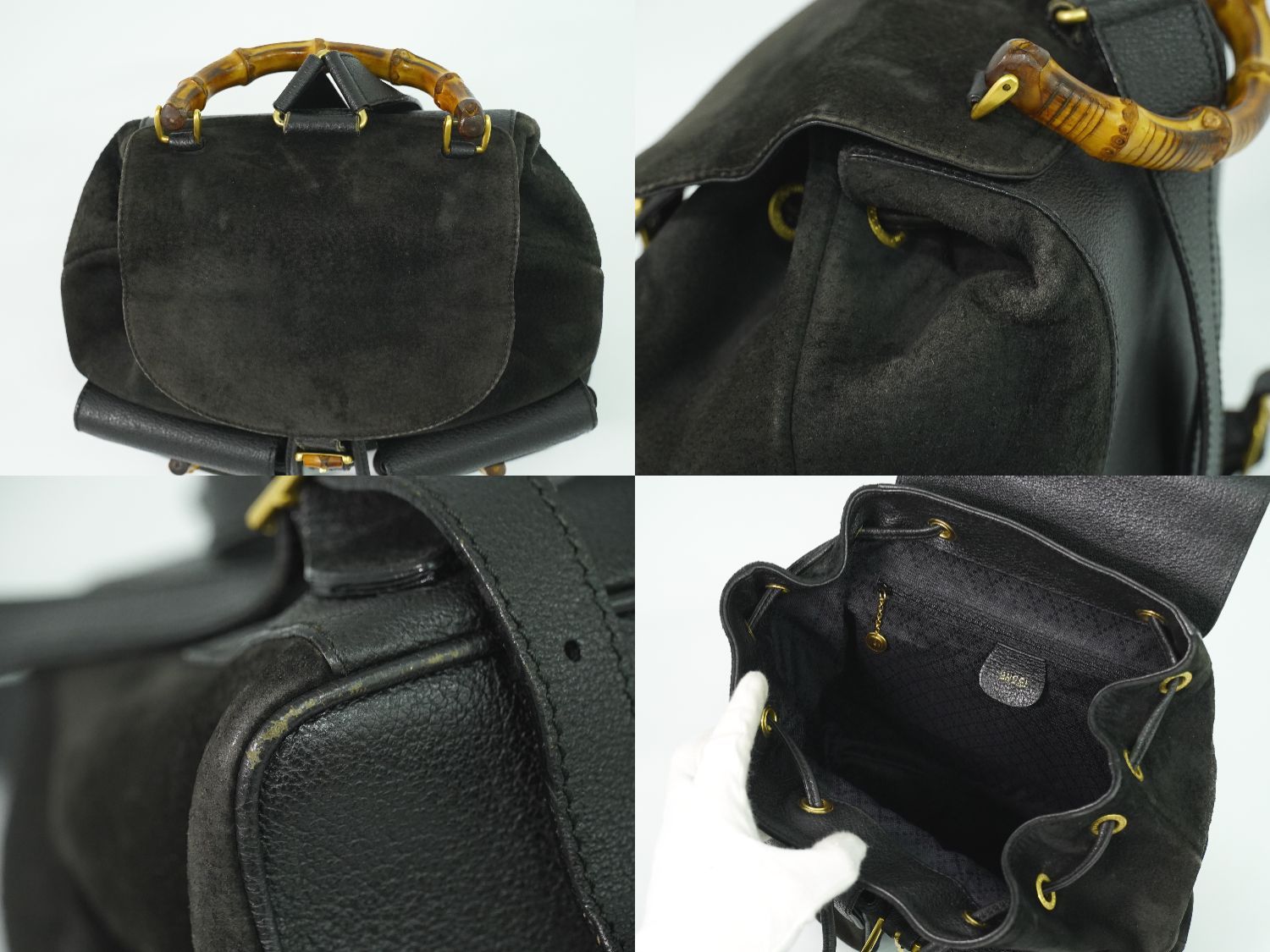 本物 グッチ GUCCI バンブー リュックサック バックパック スエード