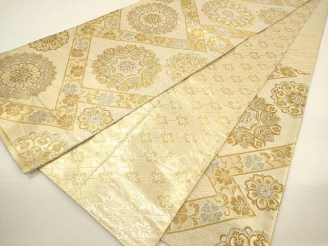 平和屋着物▽佐賀錦 六通柄袋帯 正倉院花文 金銀糸 正絹 逸品