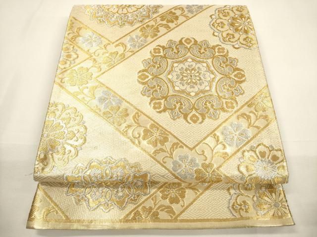 平和屋着物▽佐賀錦 六通柄袋帯 正倉院花文 金銀糸 正絹 逸品