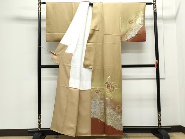 平和屋着物▽中国三大刺繍 スワトウ刺繍 総刺繍 訪問着 雪輪草花文 暈