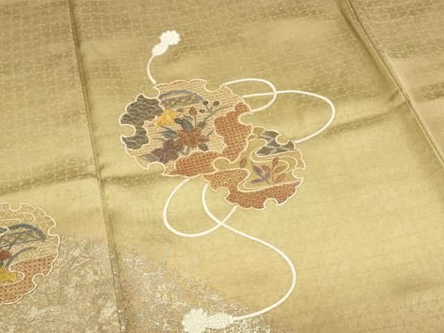 平和屋着物▽中国三大刺繍 スワトウ刺繍 総刺繍 訪問着 雪輪草花文 暈