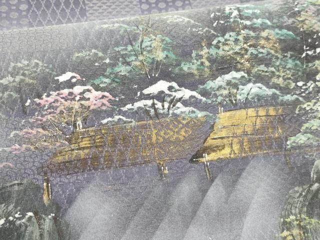 平和屋着物▽太鼓柄袋帯 手描き 風景樹林文 金糸 健勝苑扱い 正絹 逸品