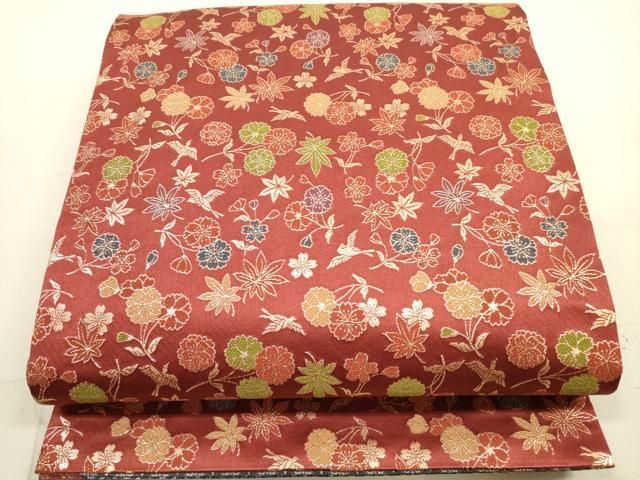 平和屋着物◎両面 全通柄袋帯 花鳥文 金糸 正絹 逸品 DAAZ1960xg