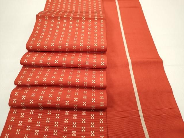 平和屋着物◎本場筑前博多織 半幅帯 花織 緋色 正絹 逸品 DAAZ5773ea