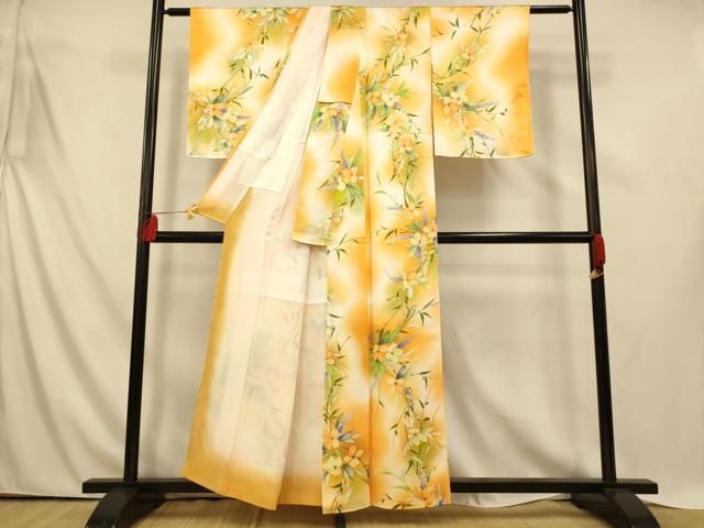 平和屋着物□上質な小紋 手描き 霞枝花文 暈し染め 正絹 逸品